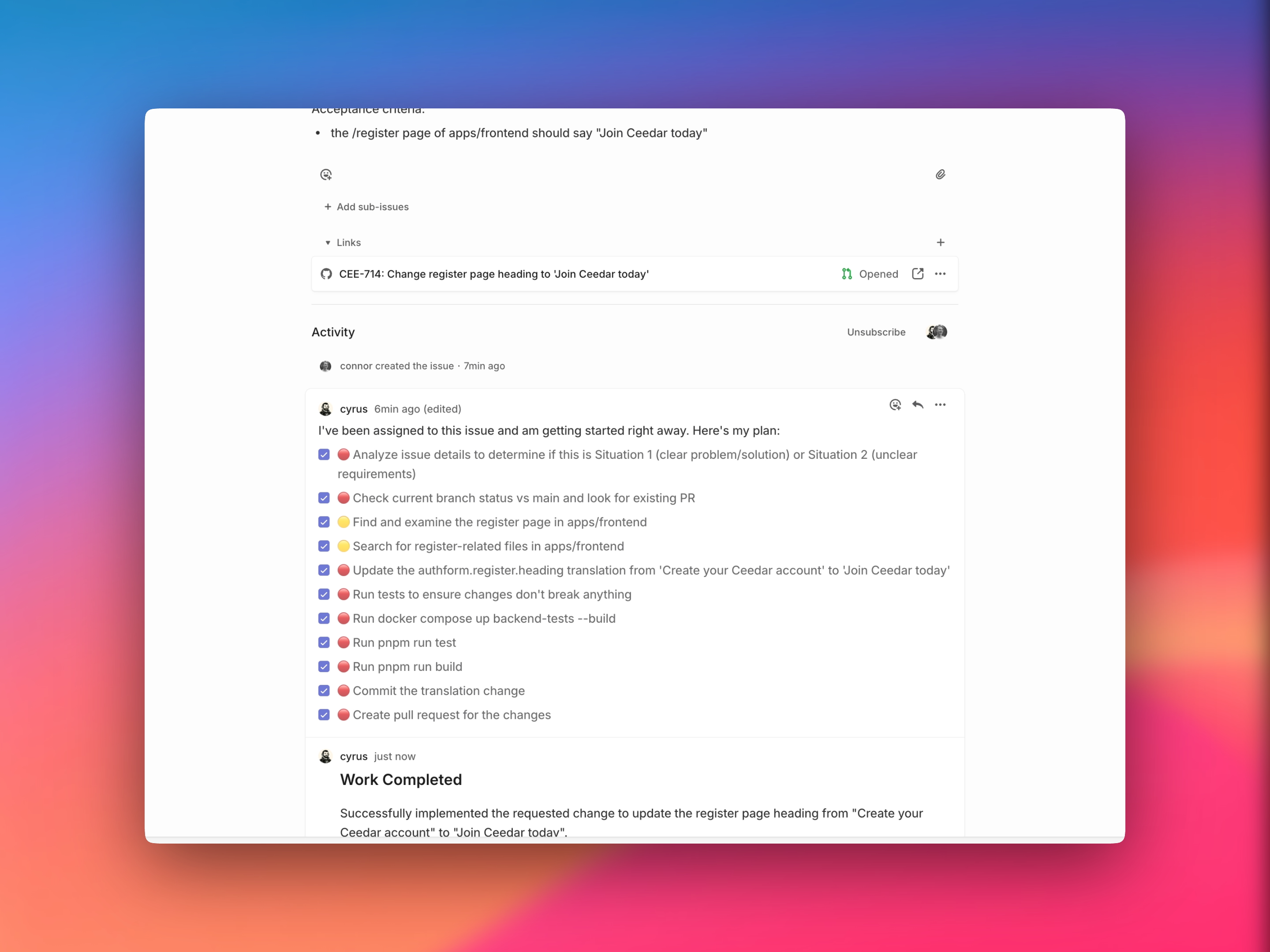 Cyrus | Your Claude Code powered Linear agent